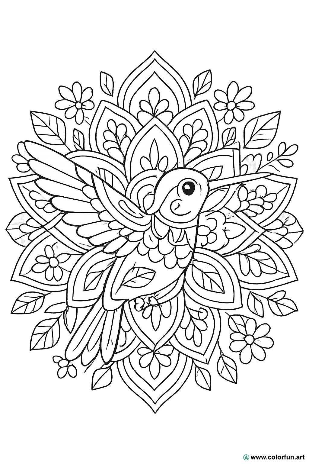 Disegno da colorare di colibrì in mandala Scarica o Stampa gratuitamente