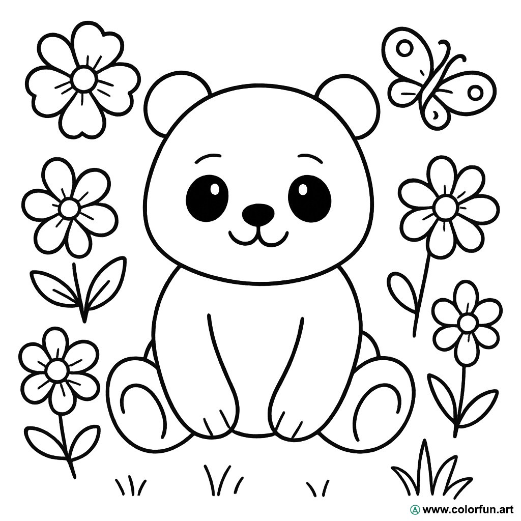 Disegno da colorare di un panda con fiori Scarica o Stampa gratuitamente