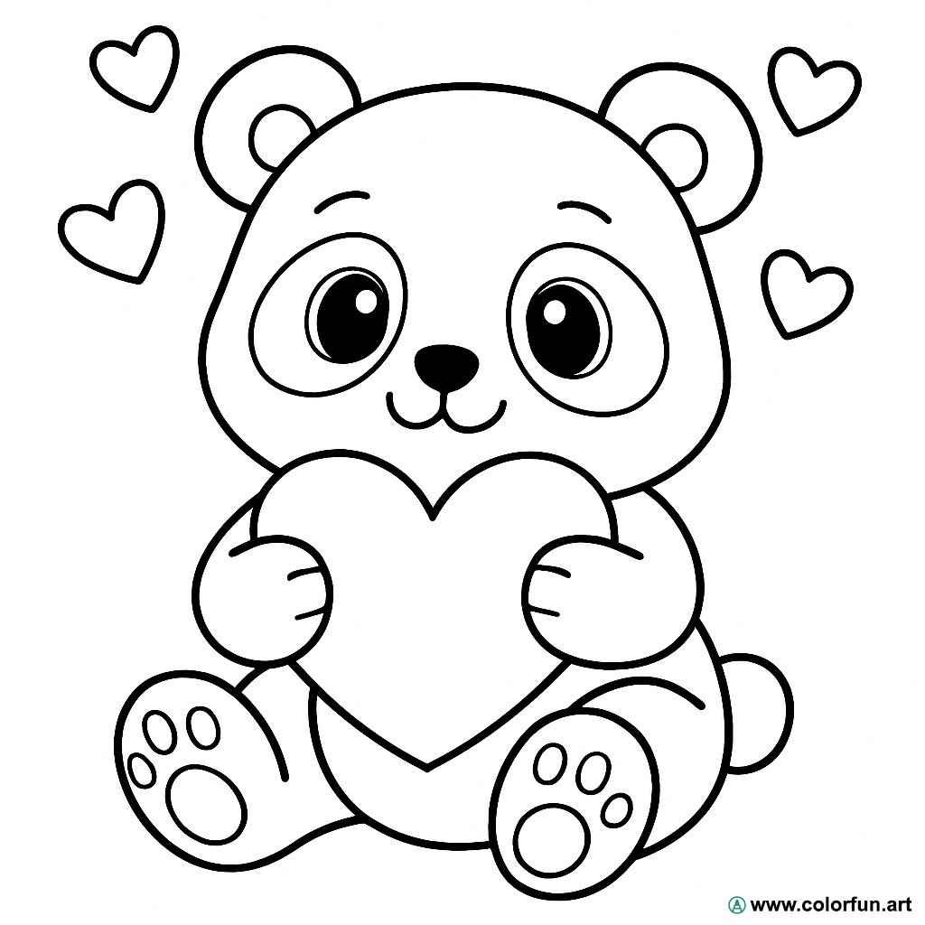 Disegno da colorare di un panda con un cuore Scarica o Stampa gratuitamente