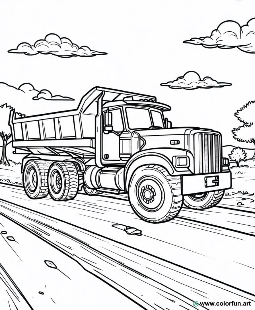 Disegno da colorare di un camion ribaltabile sulla strada Scarica o ...