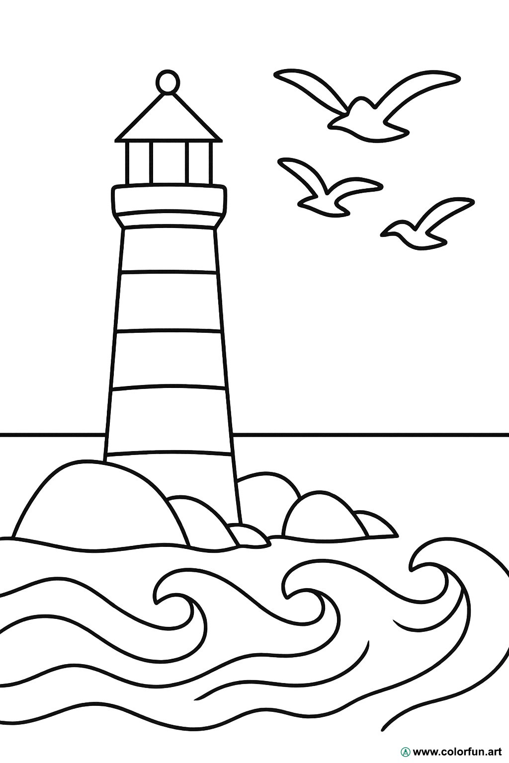 Disegno da colorare di un faro in riva all'oceano Scarica o Stampa ...
