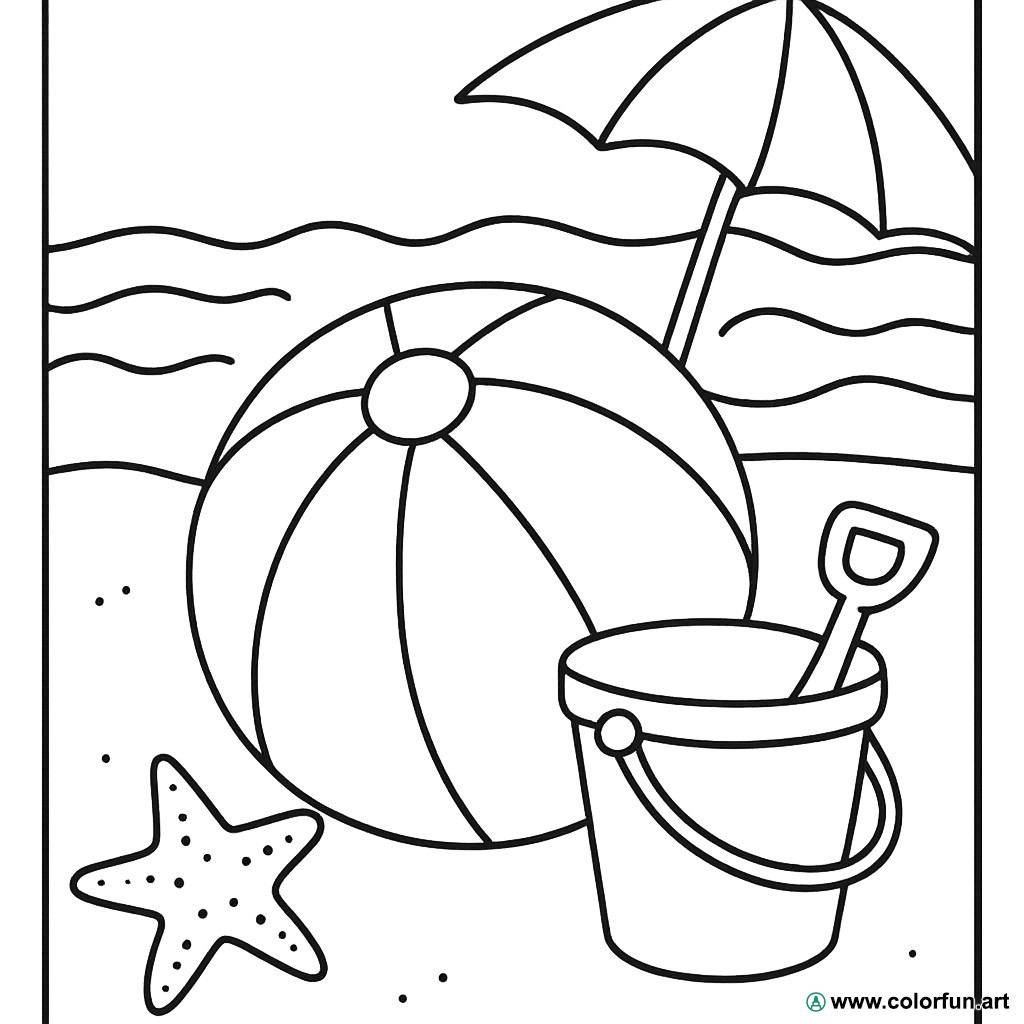 Disegno da colorare del pallone in spiaggia Scarica o Stampa gratuitamente