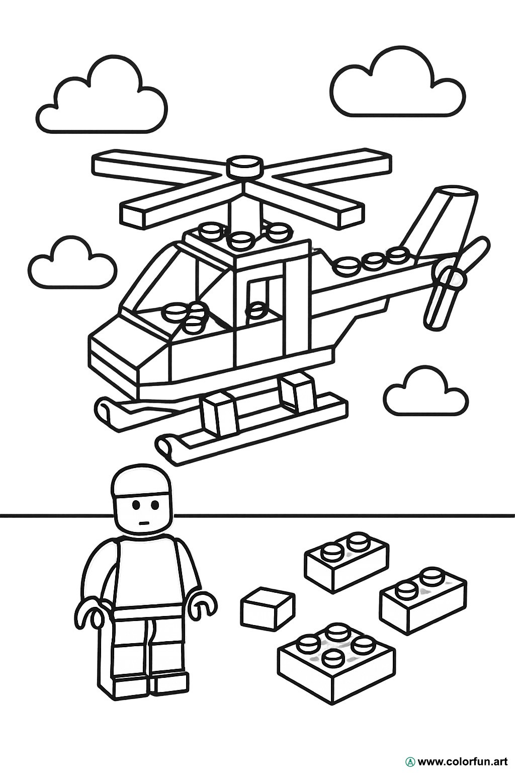 Disegno da colorare di un elicottero Lego Scarica o Stampa gratuitamente