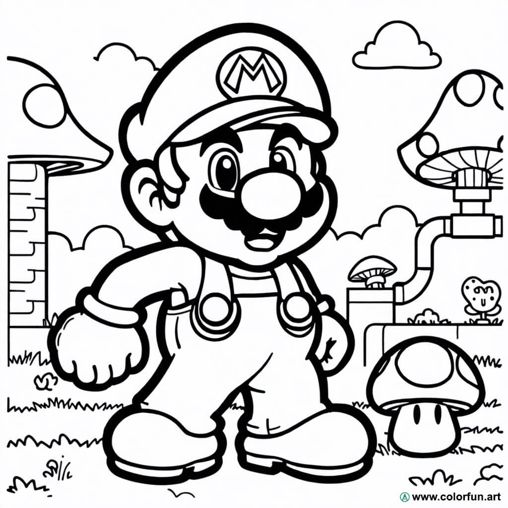 Disegno da colorare facile di Mario Scarica o Stampa gratuitamente