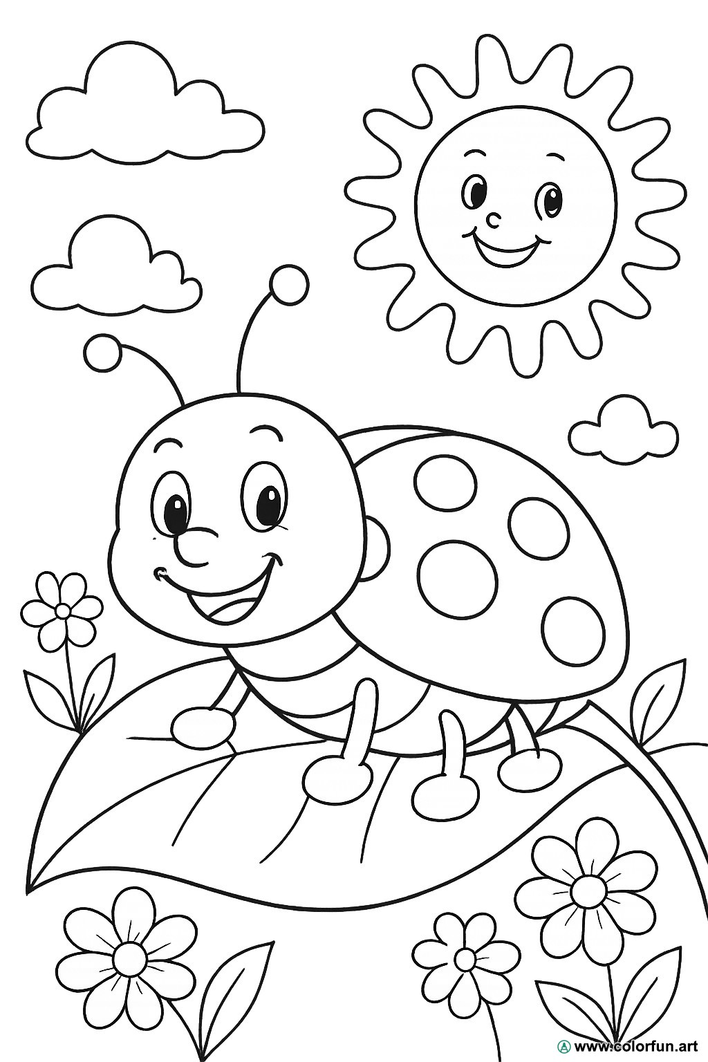 Disegno da colorare della coccinella felice Scarica o Stampa gratuitamente