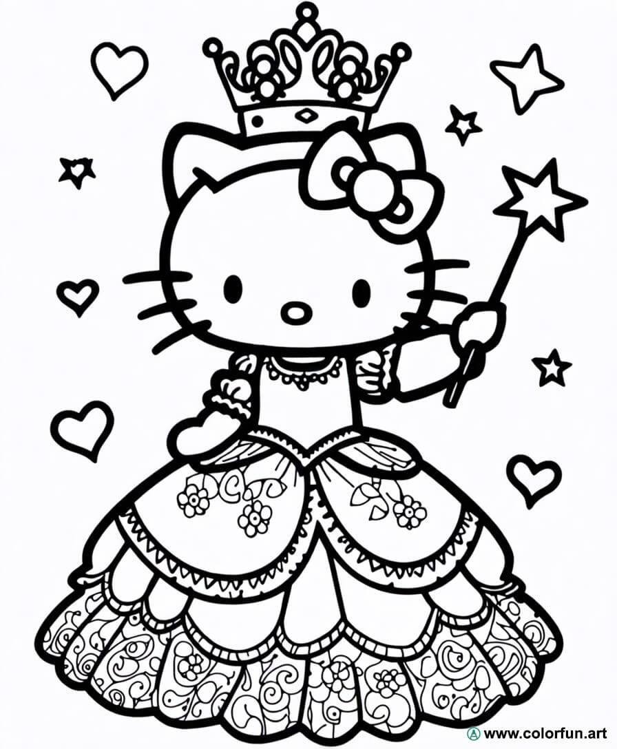 Disegno da colorare di Hello Kitty da principessa Scarica o Stampa ...