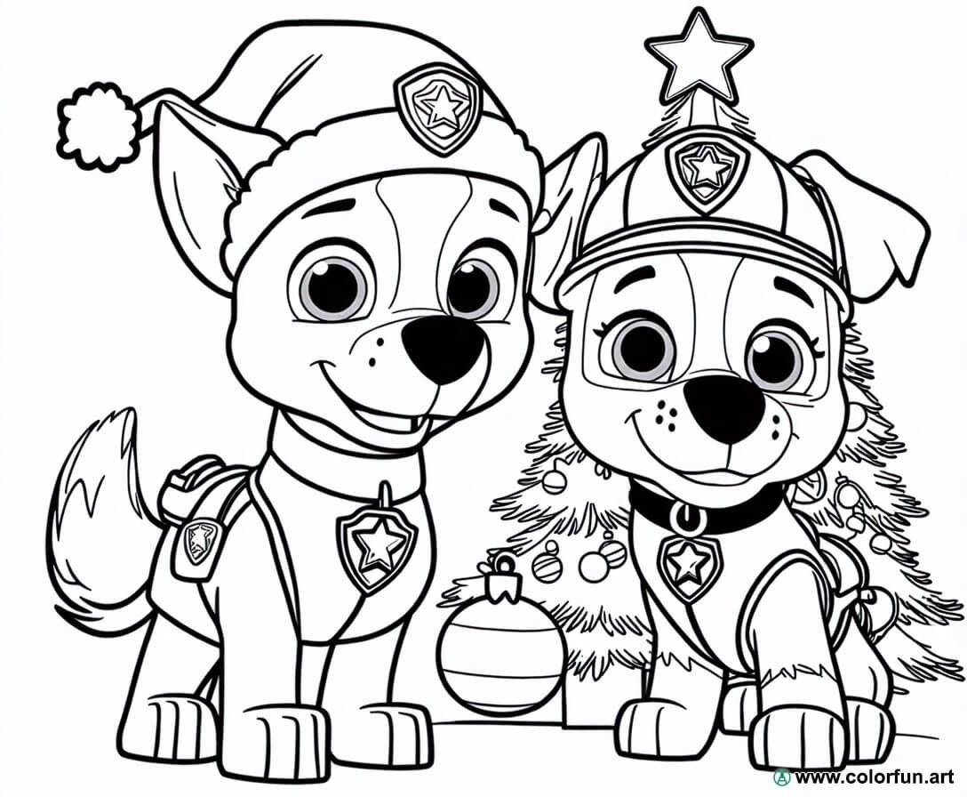 Disegno da colorare di Natale con Paw Patrol Scarica o Stampa gratuitamente