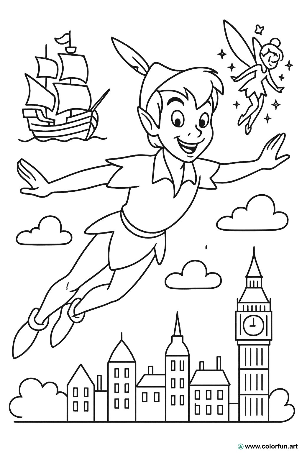 Disegno da colorare di Peter Pan e della Fata Turchina Scarica o Stampa ...
