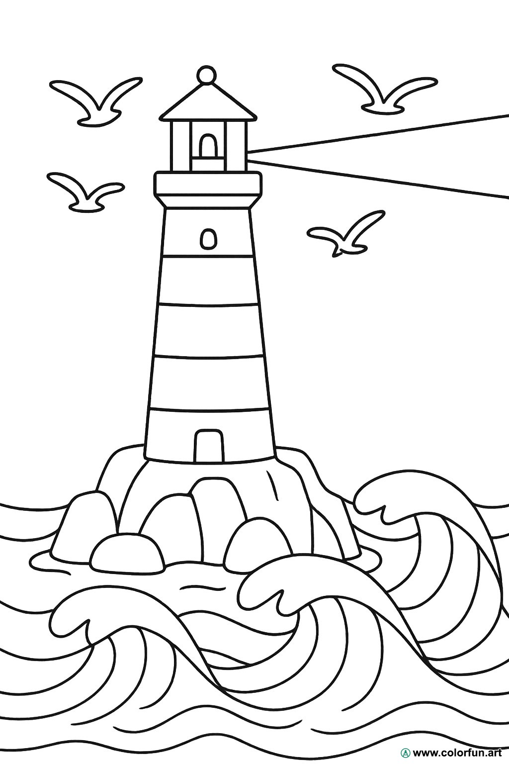 Disegno da colorare di un faro in mare Scarica o Stampa gratuitamente