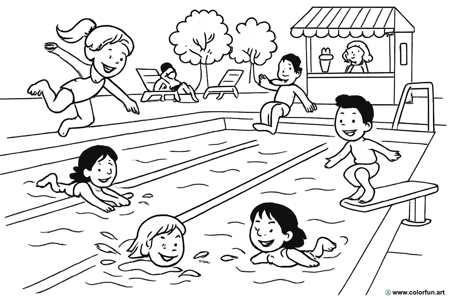 Disegno da colorare all'aperto in piscina Scarica o Stampa gratuitamente