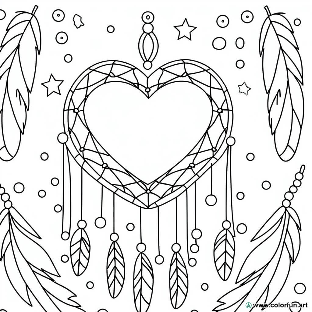 Disegno da colorare di attrape-sogni a forma di cuore Scarica o Stampa ...