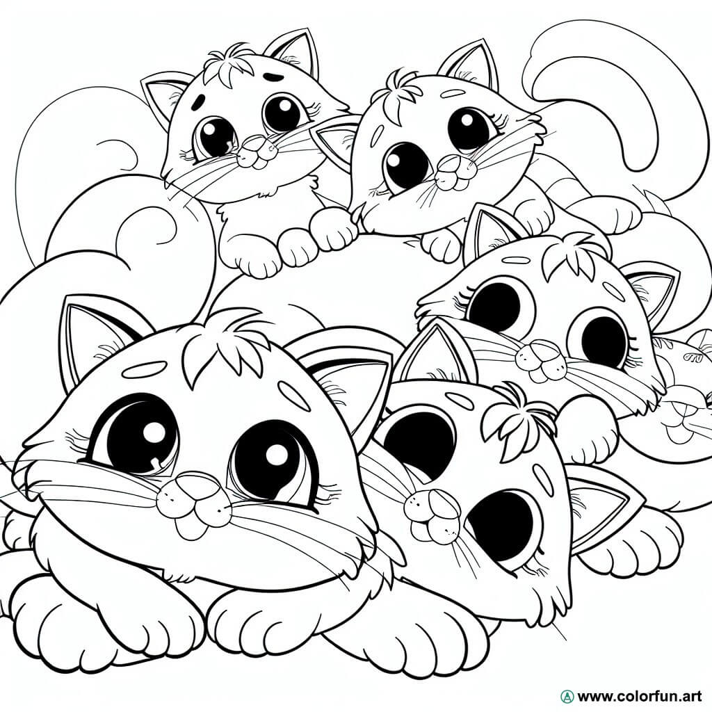 Disegno da colorare di gatti coccoloni Scarica o Stampa gratuitamente
