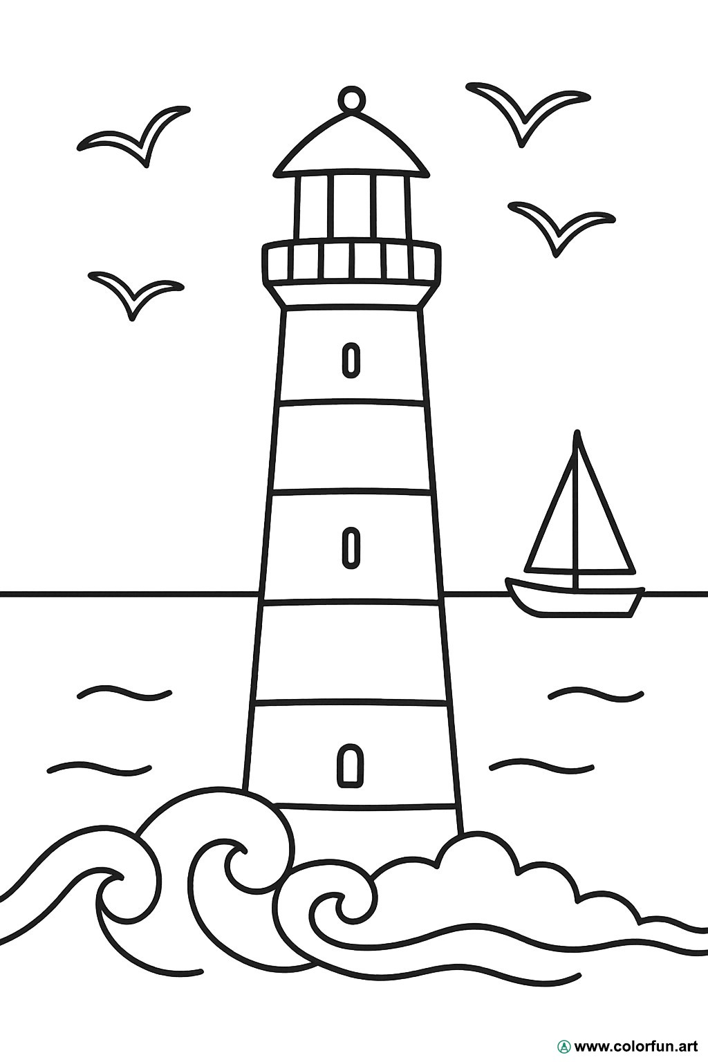 Disegno da colorare di un faro in un paesaggio Scarica o Stampa ...