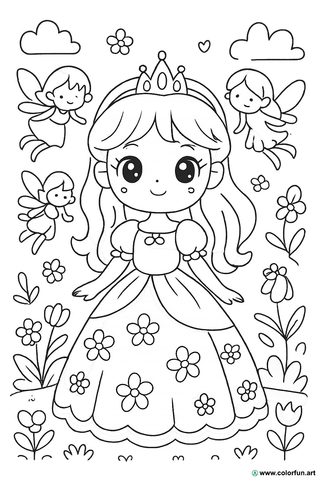 Disegno da colorare di principesse kawaii e di fate Scarica o Stampa ...