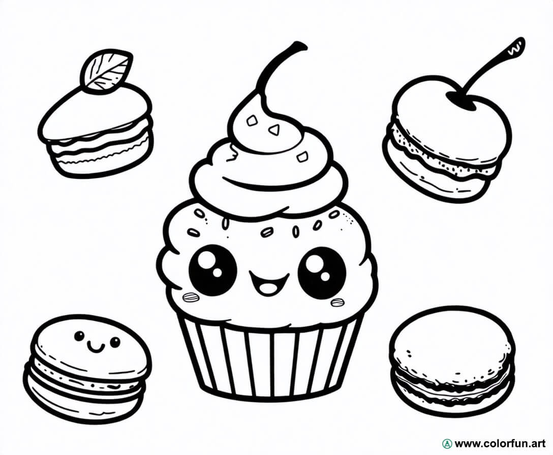 Disegno da colorare di pasticceria kawaii Scarica o Stampa gratuitamente