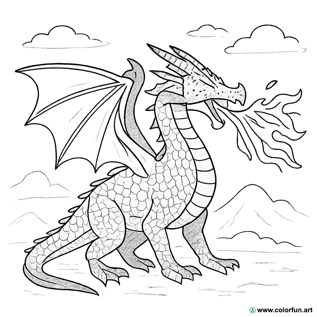 Disegno da colorare di un drago che sputa fuoco Scarica o Stampa ...