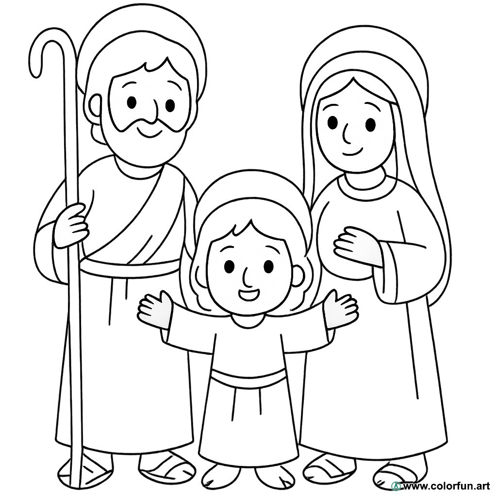 Disegno da colorare di Gesù, Maria e Giuseppe Scarica o Stampa ...