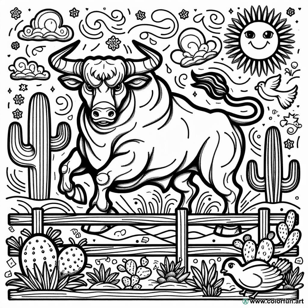 Disegno da colorare di un toro in azione. Scarica o Stampa gratuitamente
