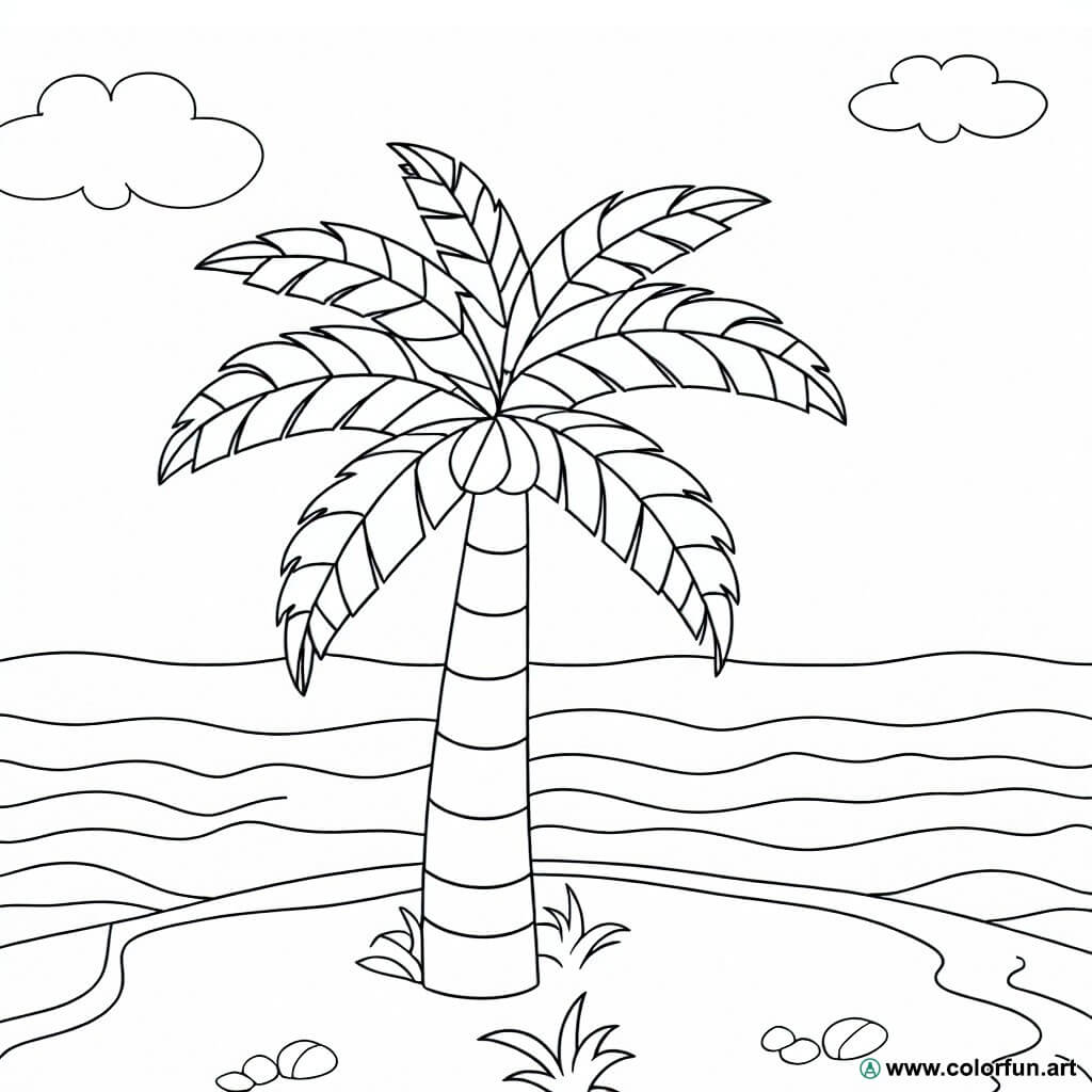 Disegno da colorare di una palma in riva al mare Scarica o Stampa ...