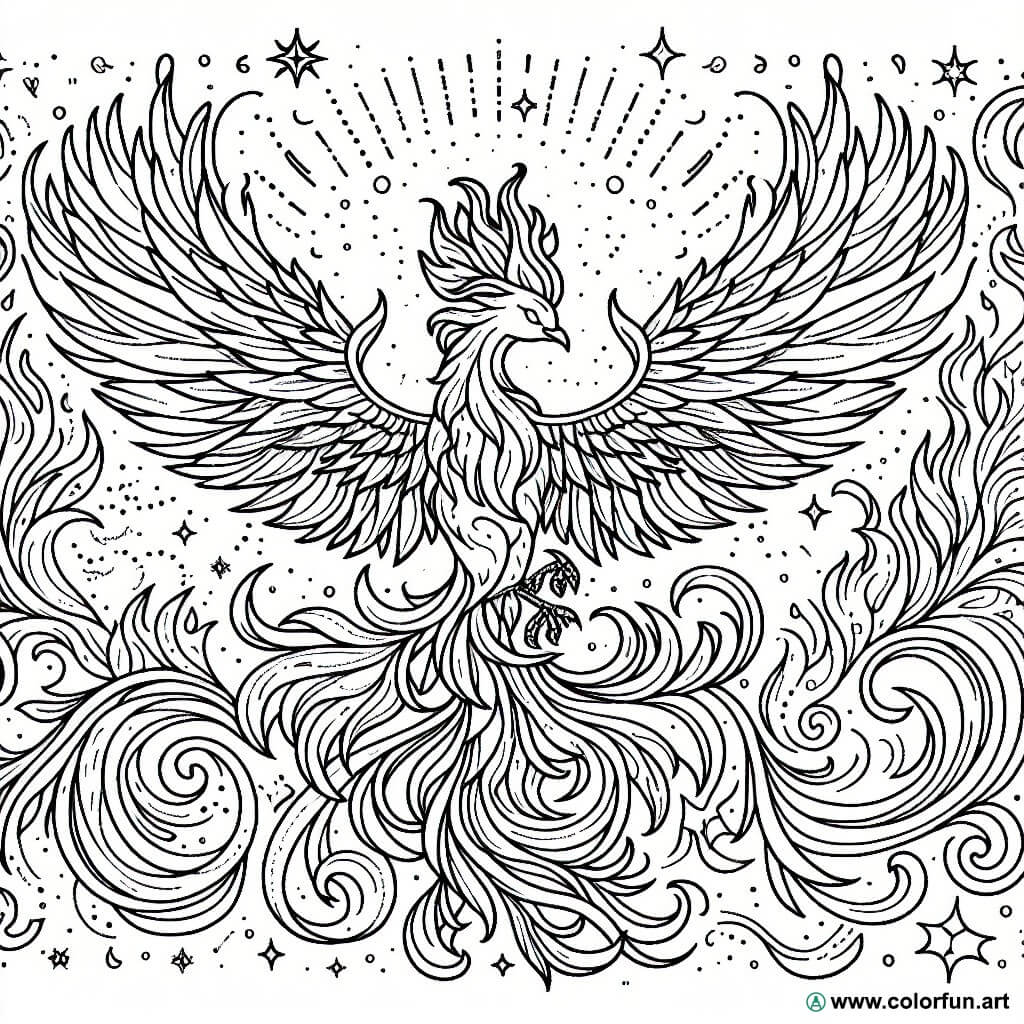 Disegno da colorare di un fenice fiammeggiante Scarica o Stampa ...