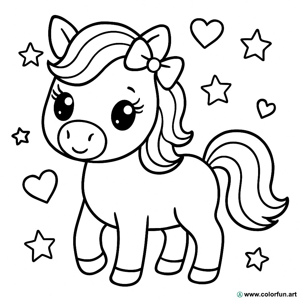 Disegno da colorare di cavallo kawaii da stampare Scarica o Stampa ...