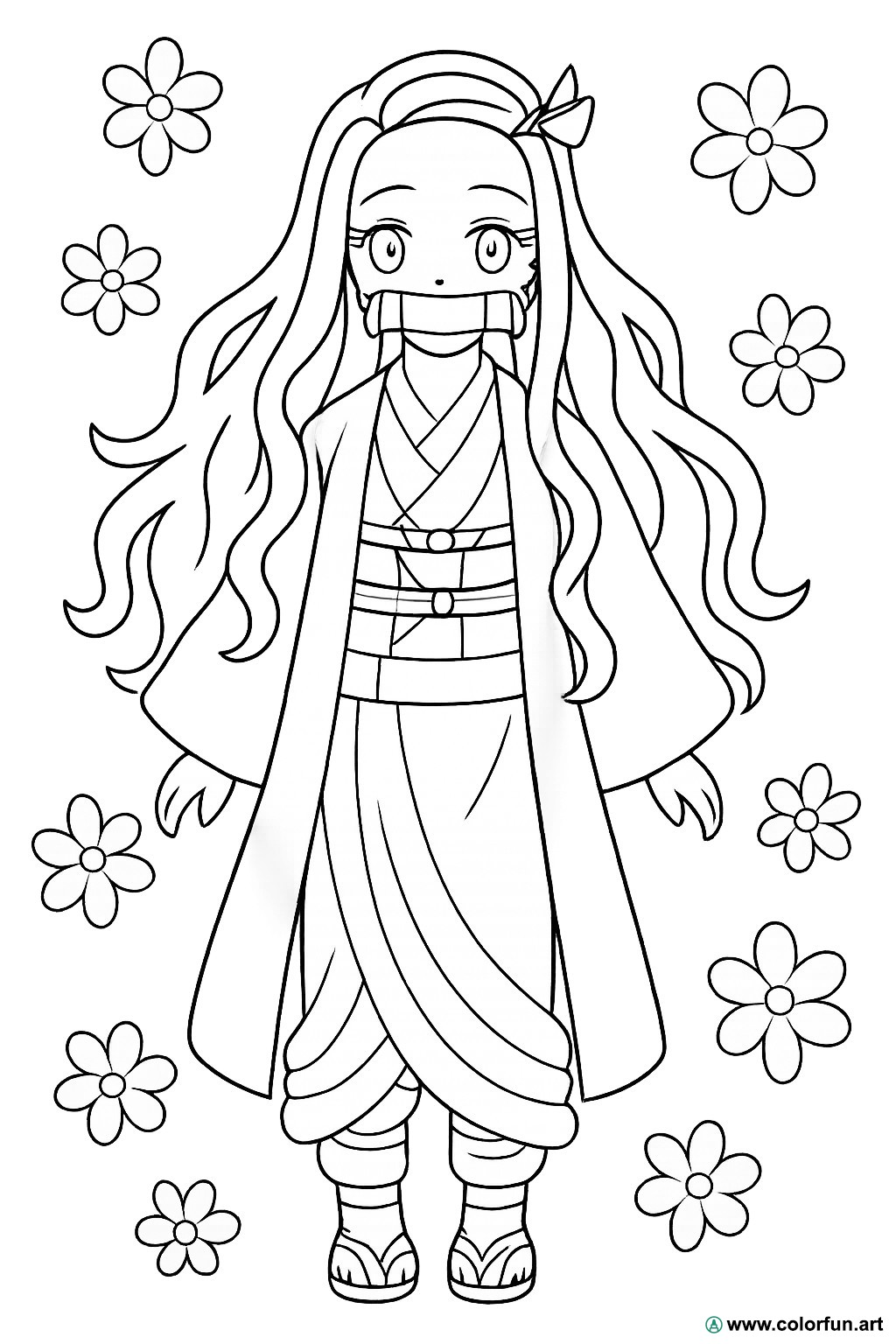 Disegno da colorare facile di Nezuko Kamado Scarica o Stampa gratuitamente