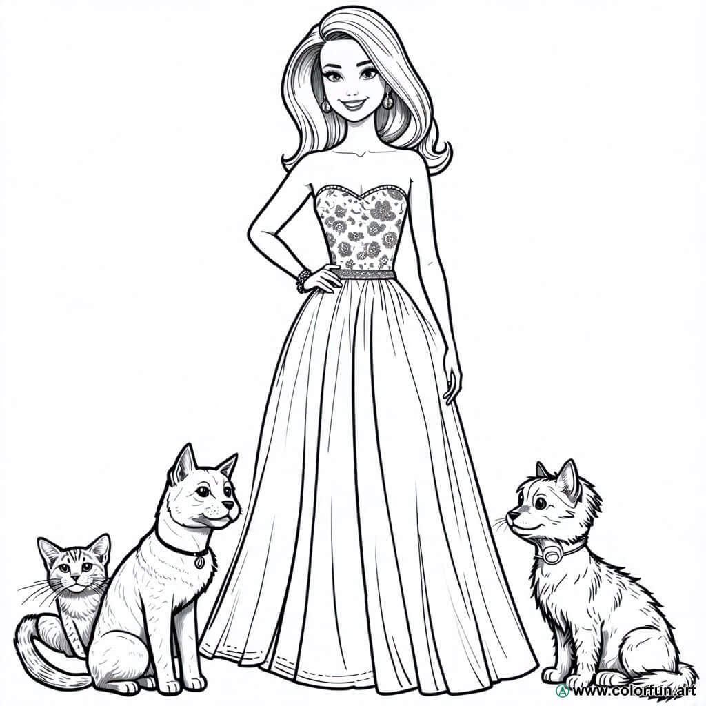 Disegno da colorare di Barbie con animali Scarica o Stampa gratuitamente