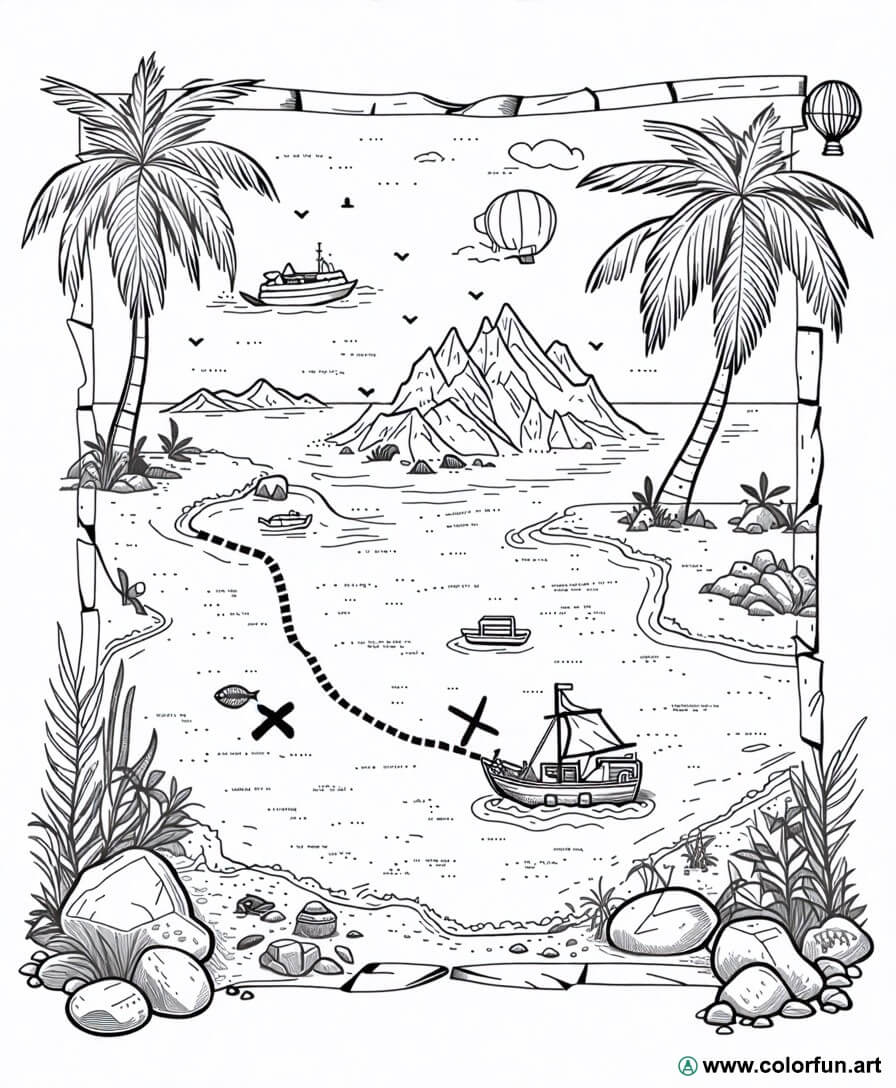 Disegno da colorare della mappa del tesoro dell'isola Scarica o Stampa ...