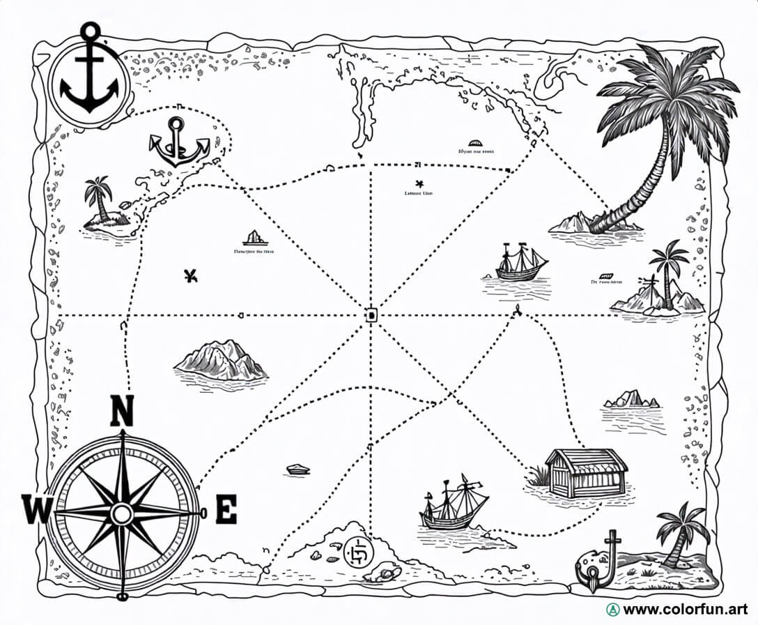 Disegno da colorare della mappa del tesoro misteriosa Scarica o Stampa ...