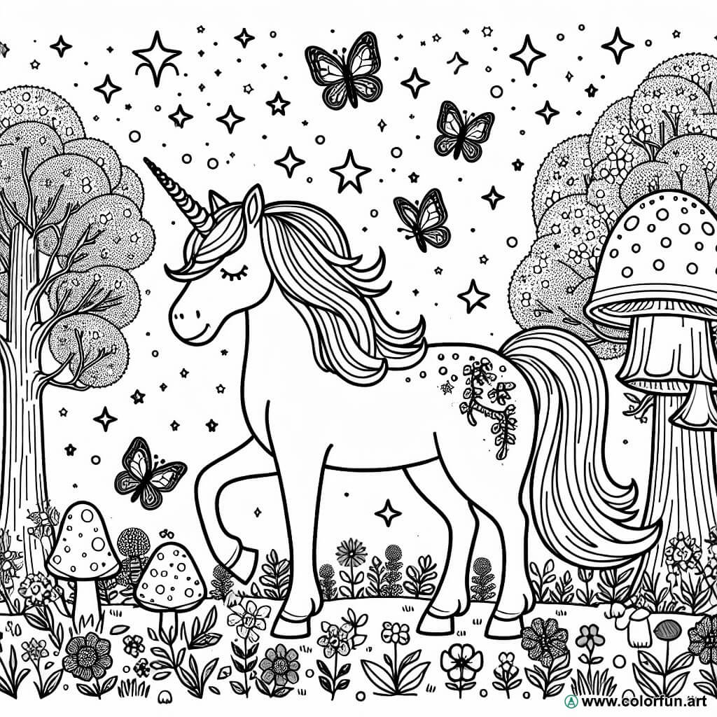 Disegno da colorare di una foresta incantata fatata Scarica o Stampa ...
