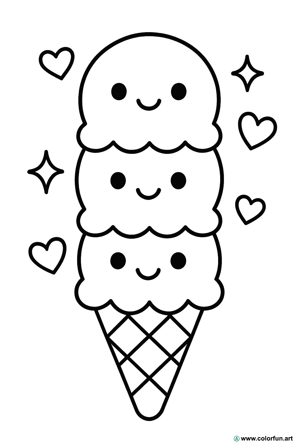 Disegno da colorare di un gelato kawaii Scarica o Stampa gratuitamente