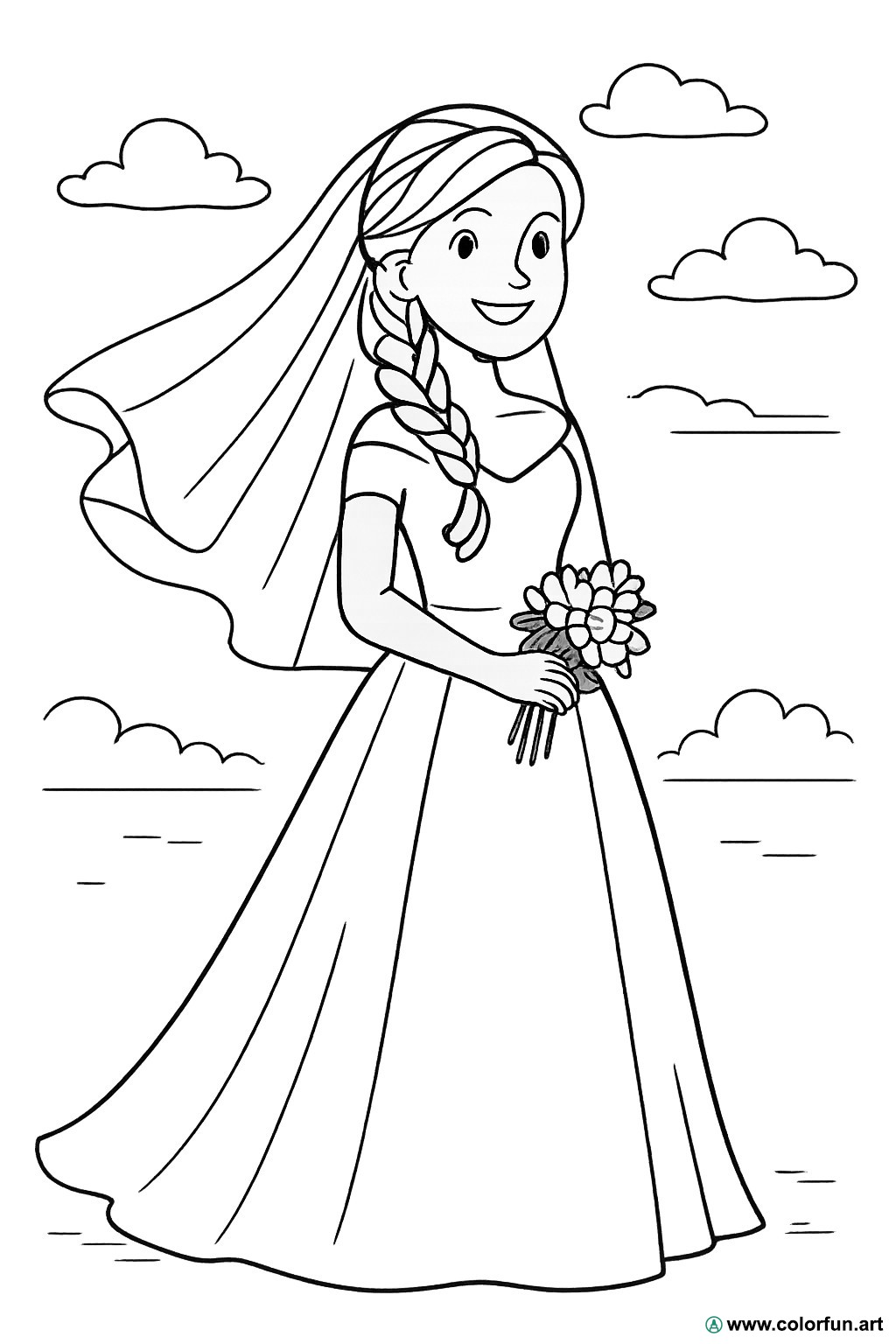 Disegno da colorare di una sposa con i capelli Scarica o Stampa ...