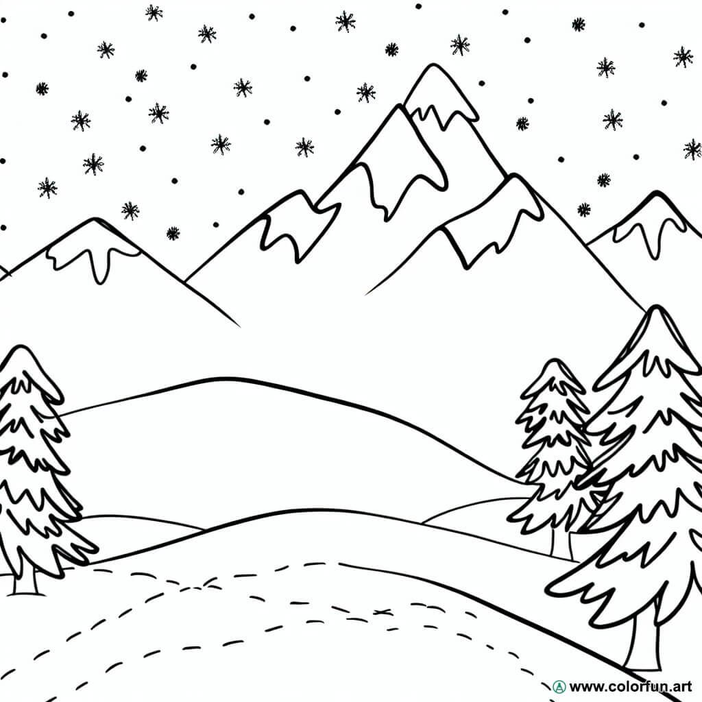 Disegno da colorare di montagna sotto la neve Scarica o Stampa ...