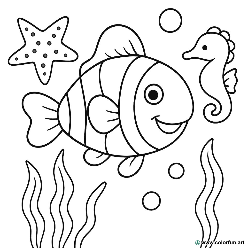 Disegno da colorare di animali marini per la scuola materna Scarica o ...