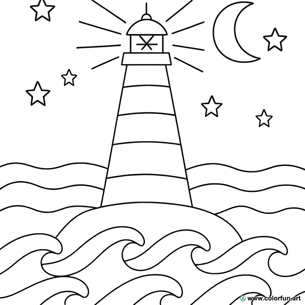 Disegno da colorare del faro nella notte Scarica o Stampa gratuitamente