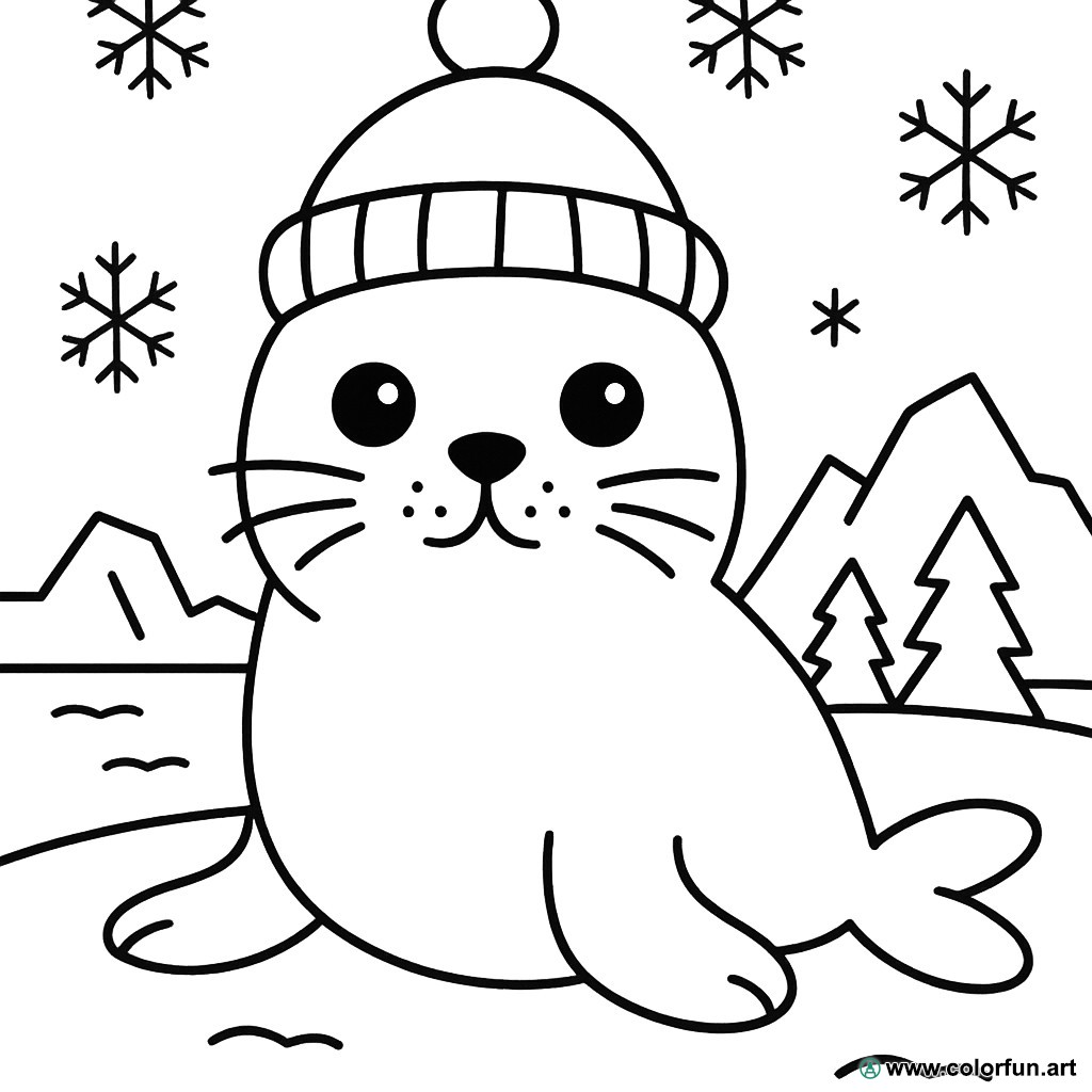 Disegno da colorare di una foca invernale Scarica o Stampa gratuitamente
