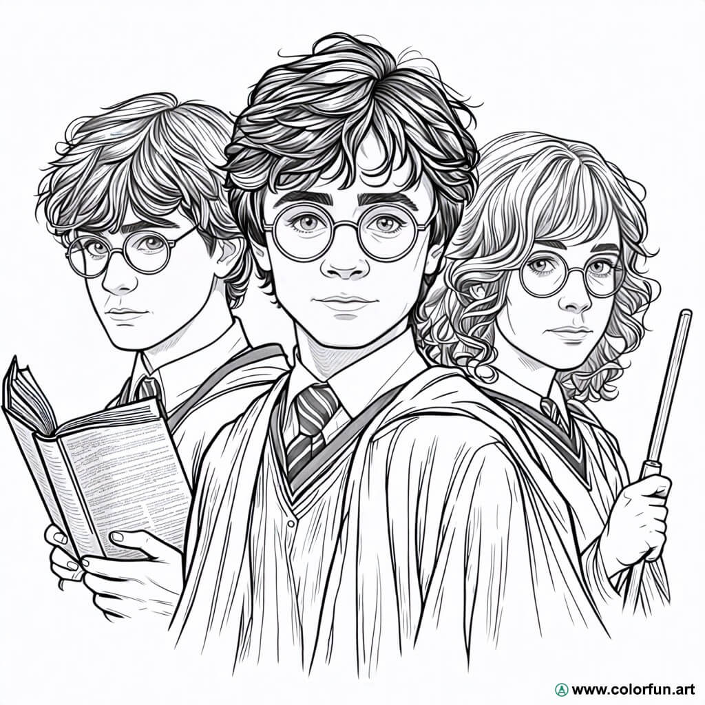 Disegno da colorare di Harry Potter con i suoi amici Scarica o Stampa ...