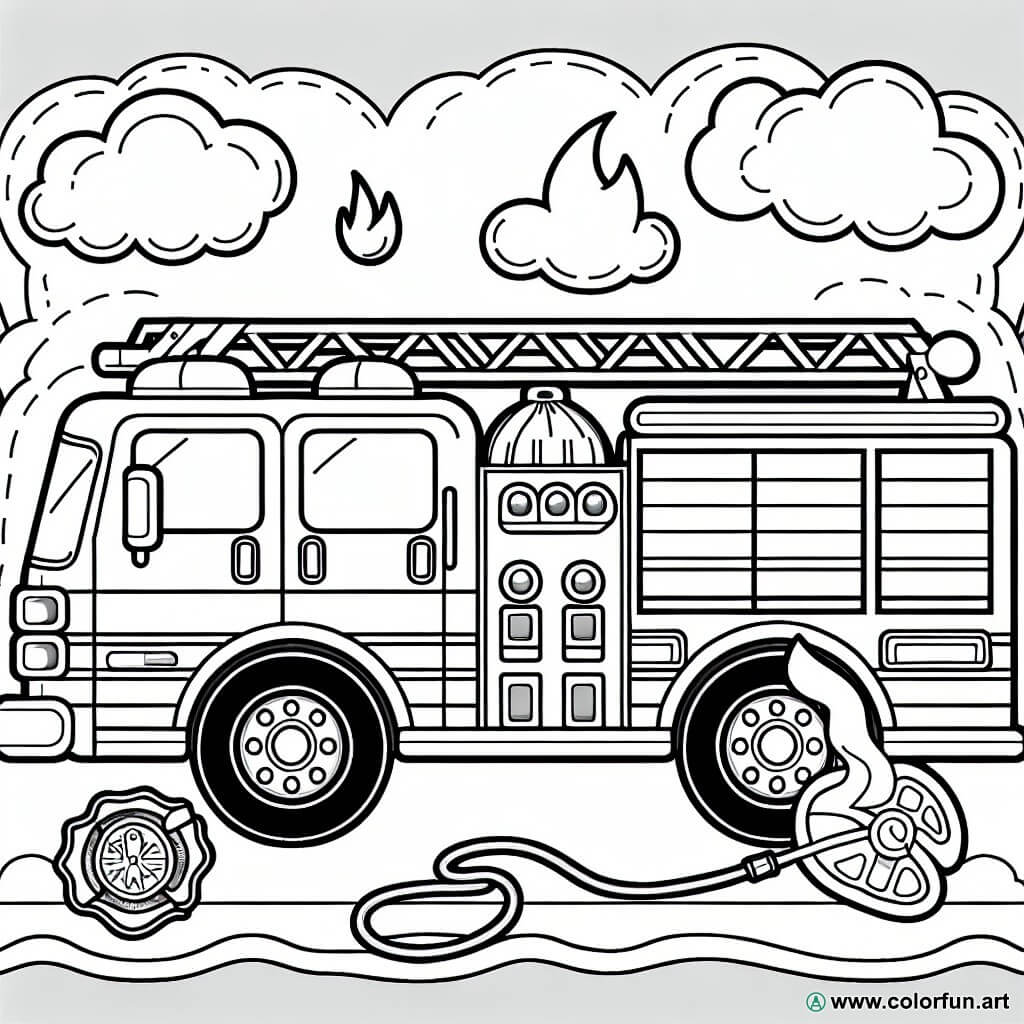 Disegno da colorare di un semplice camion dei pompieri Scarica o Stampa ...