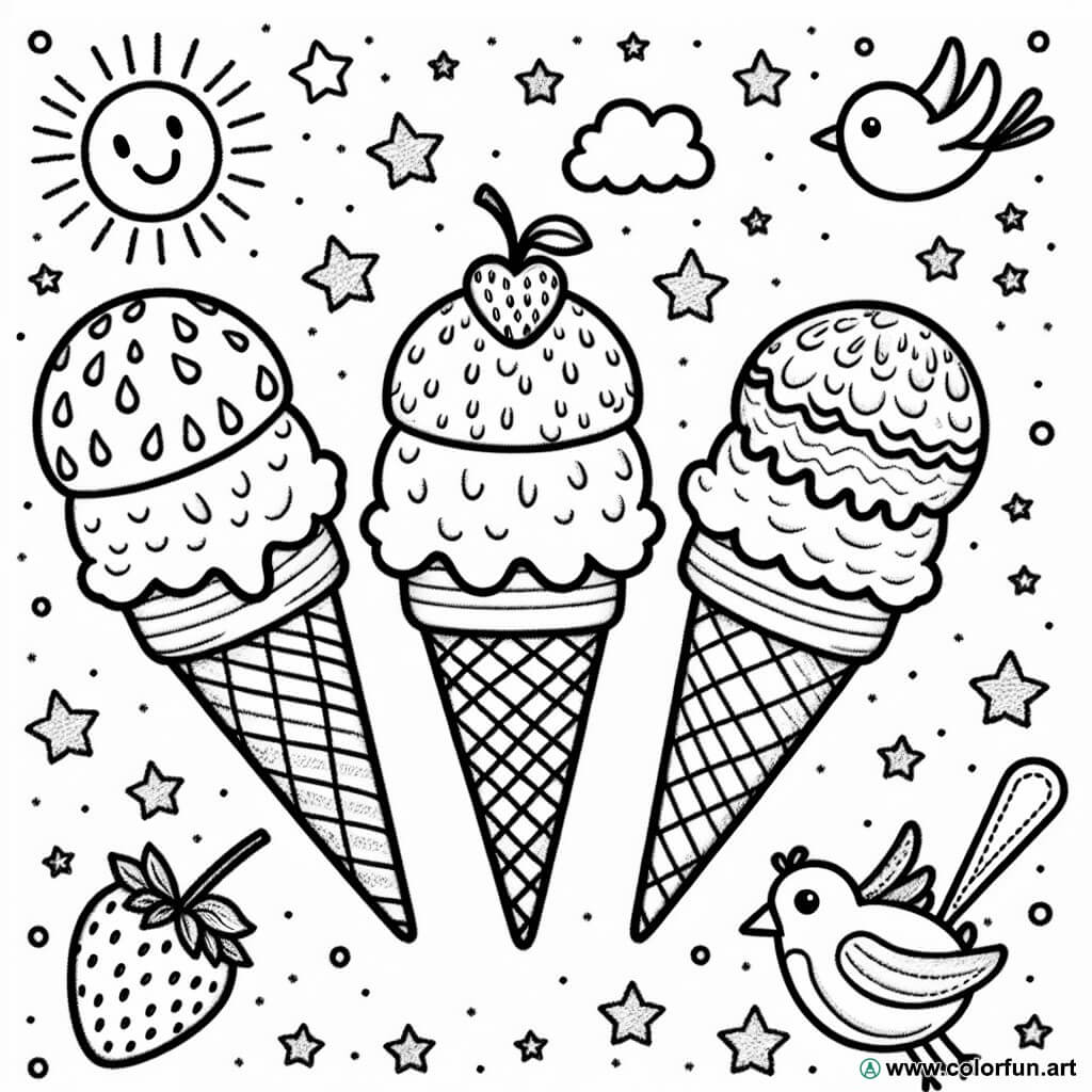 Disegno da colorare di un gelato facile Scarica o Stampa gratuitamente